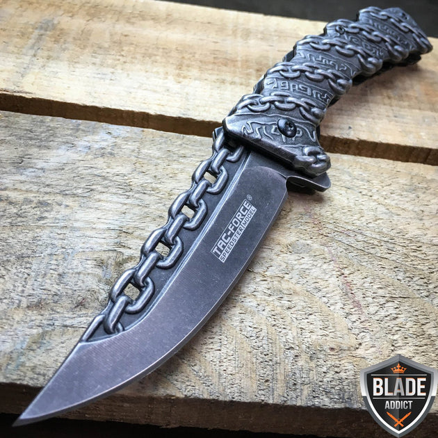 MEGAKNIFE CHAIN Spring Assisted Open Folding Pocket Knife Combat Tacti ...